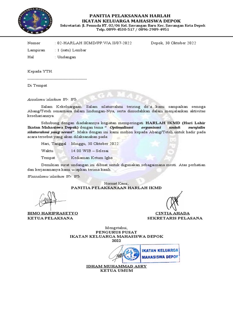 Surat Undangan Harlah Ikmd | PDF