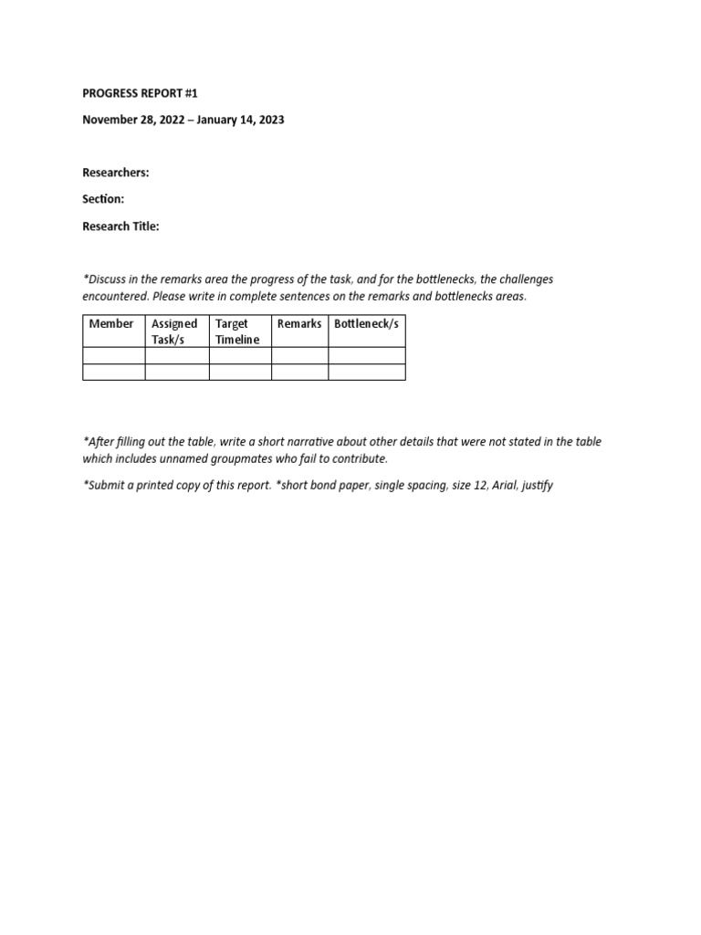 Progress Report Template Guidelines | PDF | Computers | Technology ...