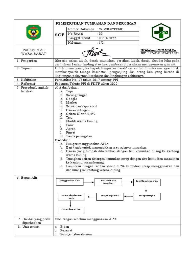 SOP Pembersihan Tumpahan Kesehatan | PDF