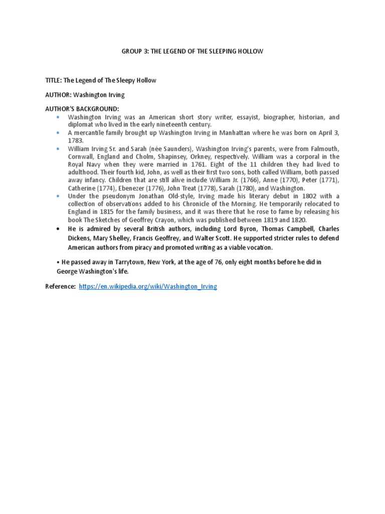 Group 3 - The Legend of The Sleepy Hollow | PDF | The Legend Of Sleepy ...
