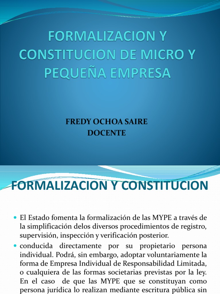 Formalizacion y Constitucion de Empresa Diapositiva | PDF | Gobierno | Economias