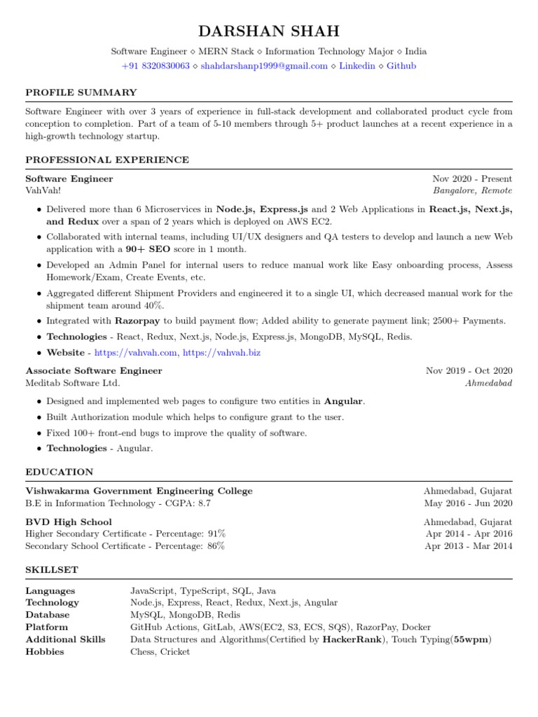 Darshan Shah Resume v2 | PDF | Computing | Software Engineering