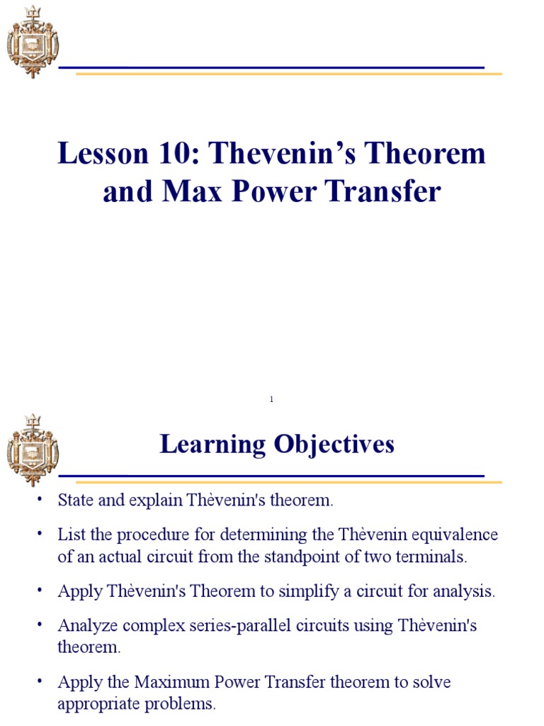 EE301 Lesson 10 Thevenins Theorem and Maximum Power Transfer | PDF | Electrical Network ...