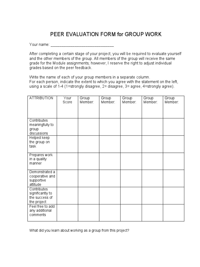 Peer Evaluation Form for Group Work | PDF | Career & Growth