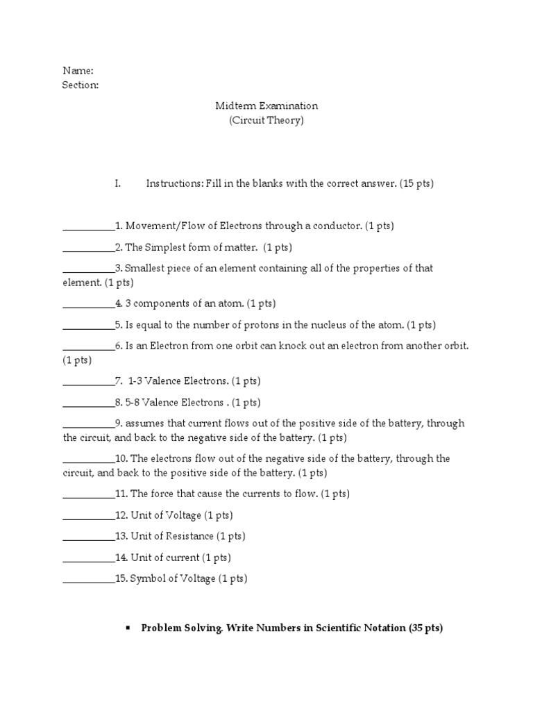 Circuit Theory Midterm Exam Guide | PDF | Series And Parallel Circuits ...
