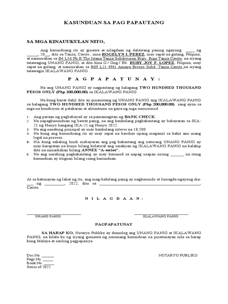 Kasunduan Sa Pagpapautang Rogelyn Final025 | PDF