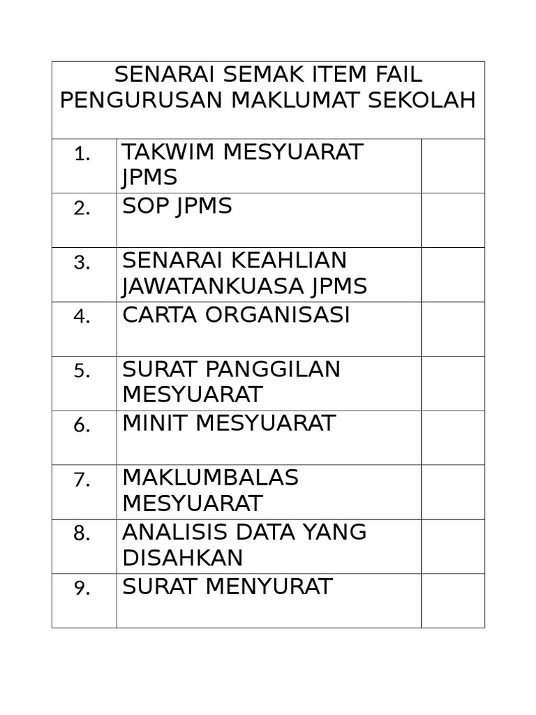 Senarai Semak Fail JPMS | PDF