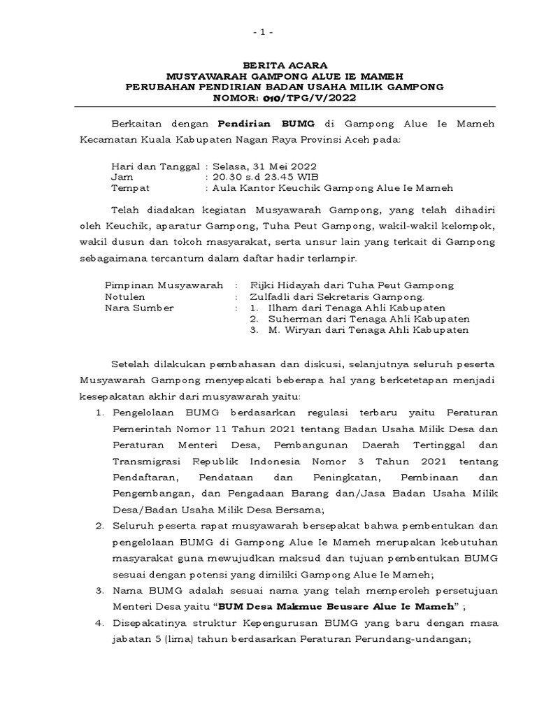 Berita Acara Musdes | PDF