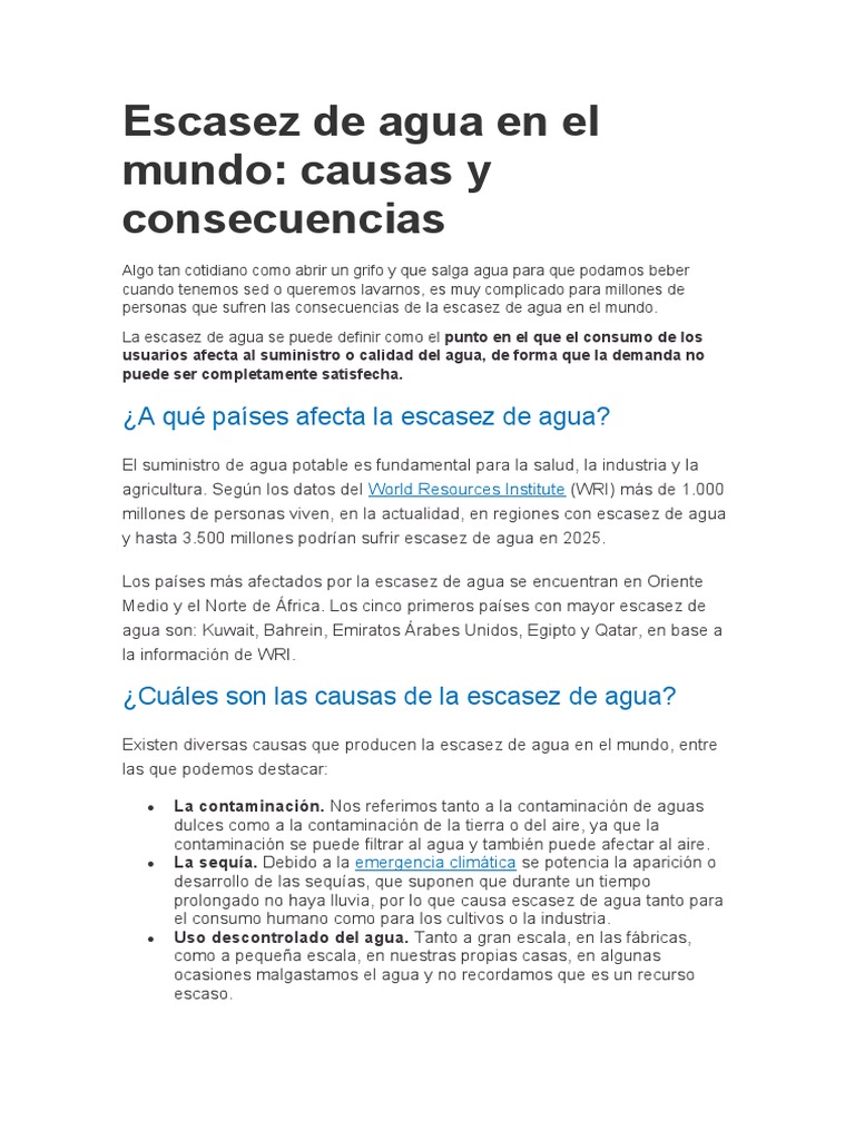 Escasez de Agua en El Mundo | PDF | Agua | Escasez de agua