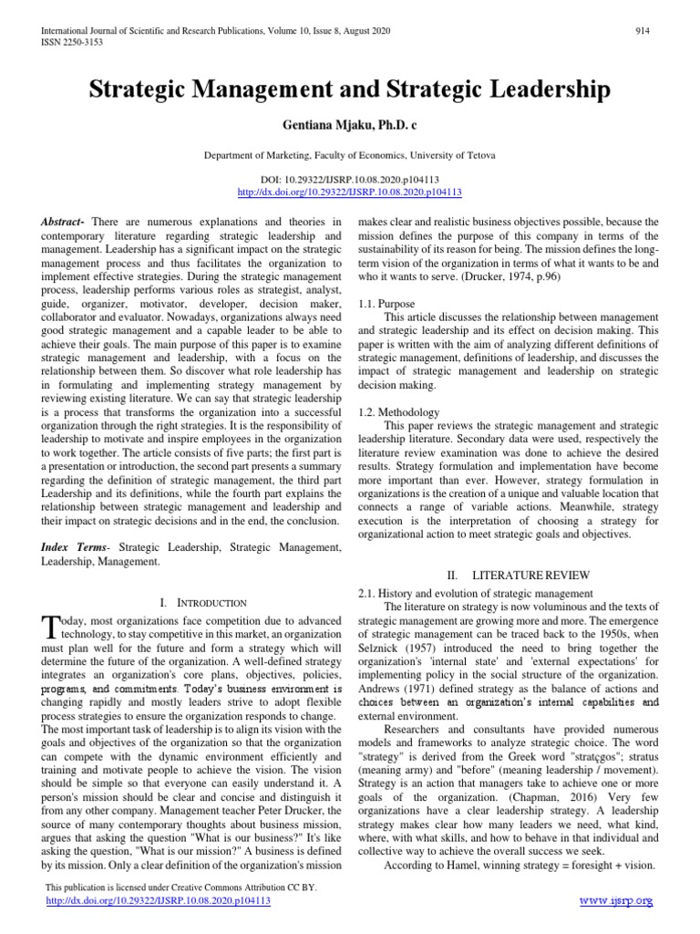 Strategic Leadership in Management | PDF | Strategic Management ...