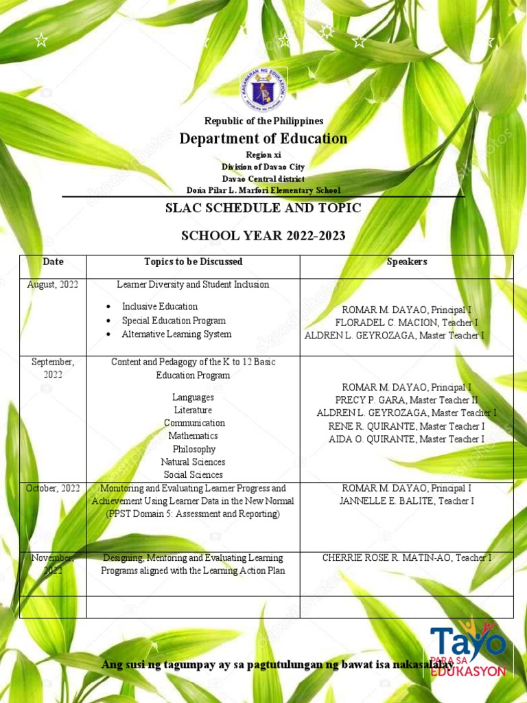 Slac Schedule 2022 | PDF | Teachers | Learning