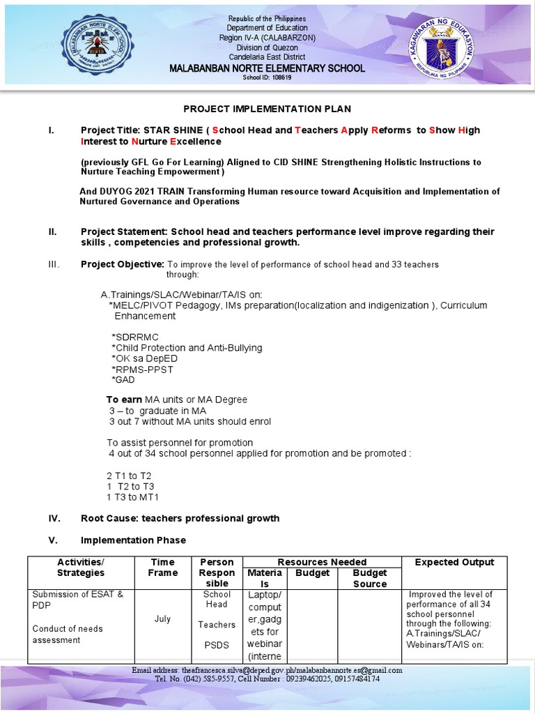 Star Shine Project Implementation Plan SBM 2 | PDF
