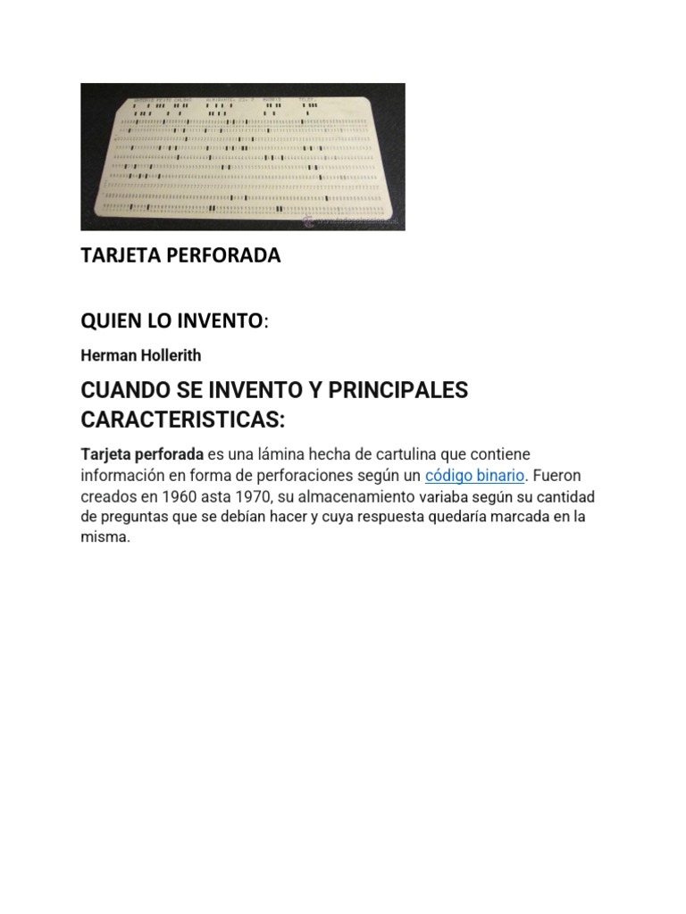 Tarjeta Perforada | PDF | Historia