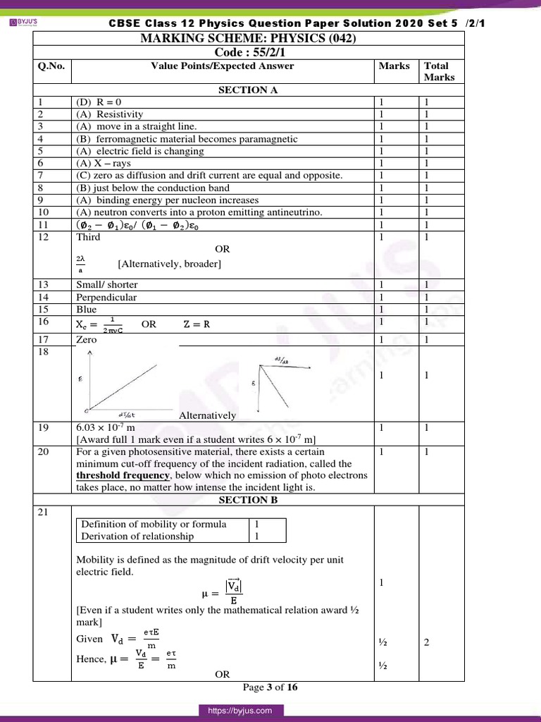 CBSE Class 12 Physics 2020 Marking Scheme | PDF | Torque | Radioactive ...