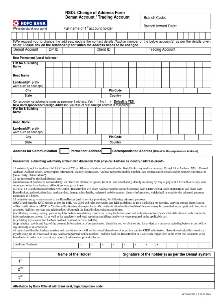 NSDL Address Change Form Guide | PDF | Authentication | Identity Document