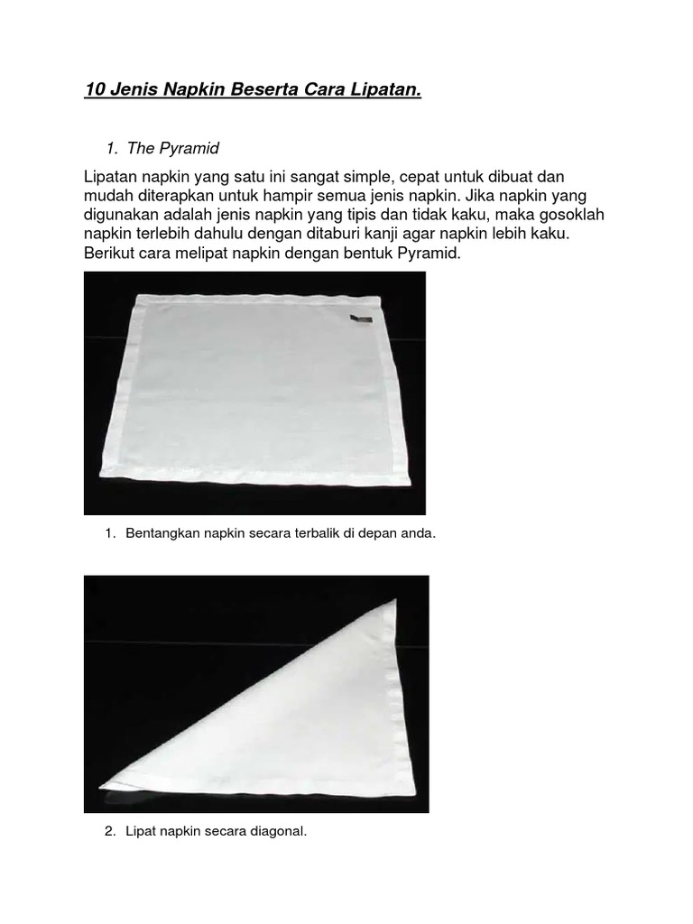 10 Jenis Napkin Beserta Cara Lipatan | PDF | Memasak, Makanan, & Anggur