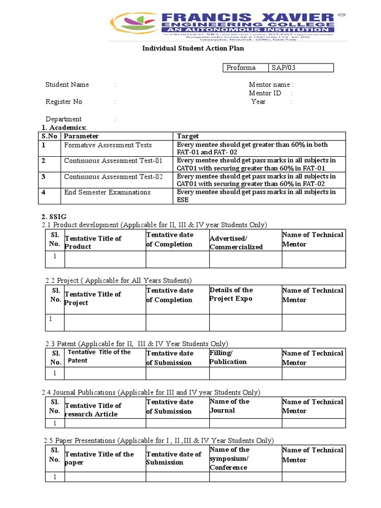 Format 3 - Individual Student SAP | PDF | Mentorship
