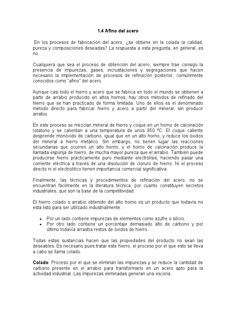Afino Del Acero | PDF | Acero | Arrabio