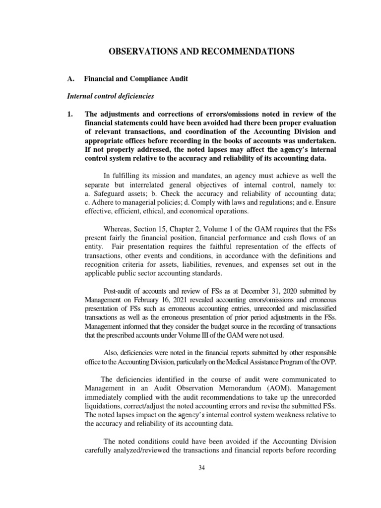 10-OVP2020 Part2-Observations and Recomm | PDF | Internal Control ...