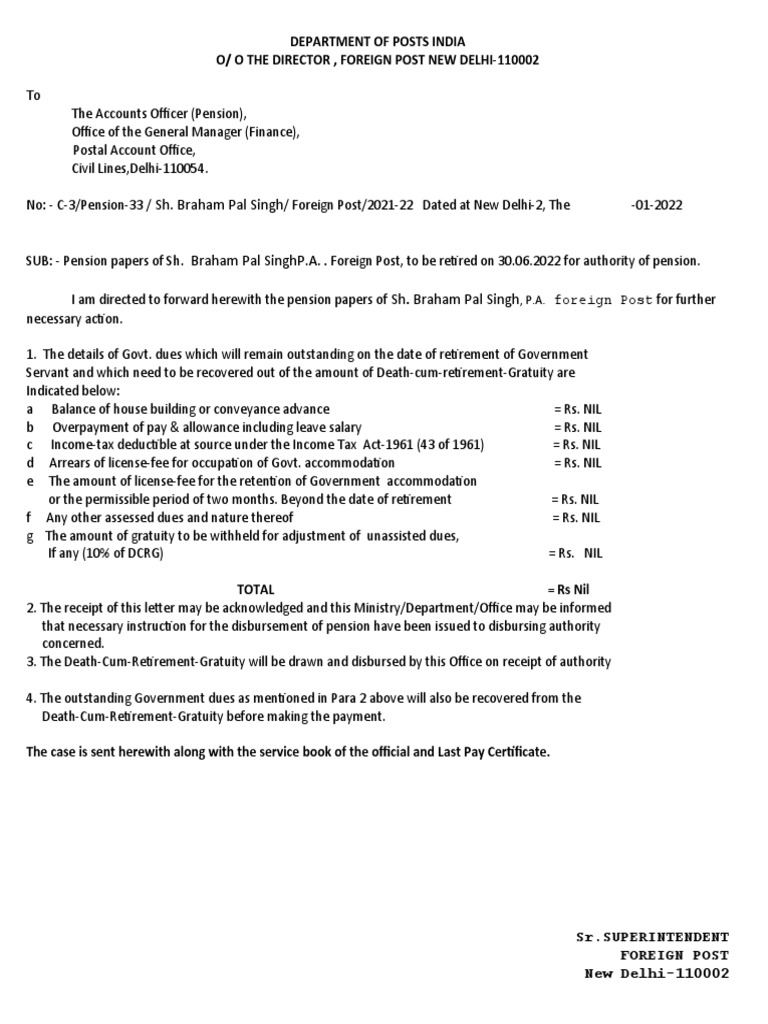 Pension Details for Sh. Braham Pal Singh | PDF | Pension | Income Tax