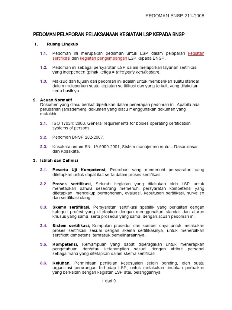 P-BNSP 211 Pelaporan Pelaksanaan Kegiatan LSP | PDF