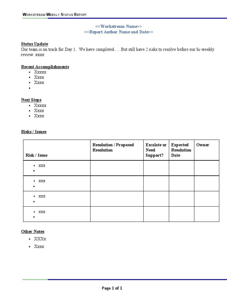 Workstream Status Report | PDF