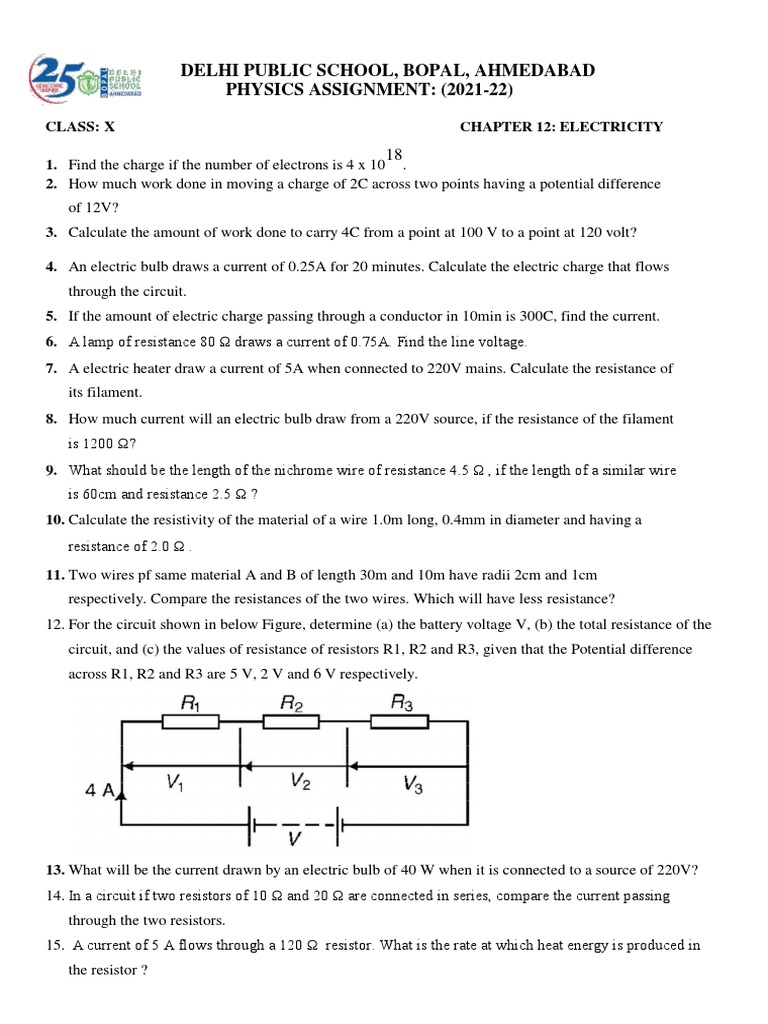 CH - 12 - Electricity - Assignment - 2021-22 | PDF | Electrical Resistance And Conductance ...