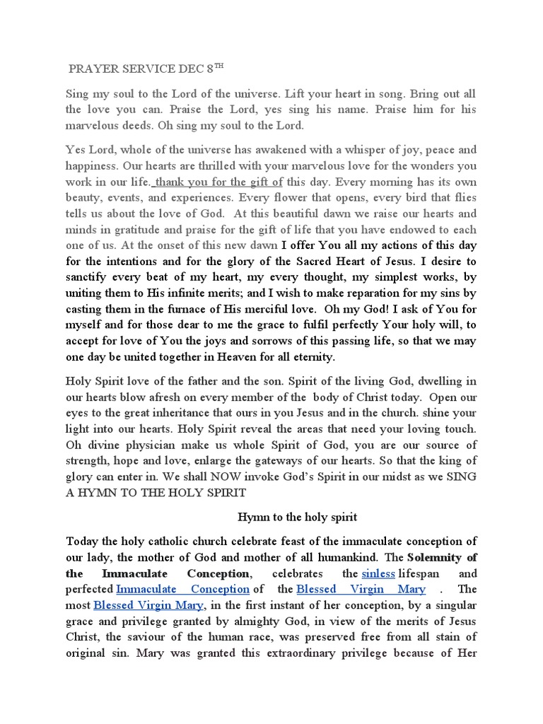 Feast Day Prayer Dec 8th | PDF | Mary, Mother Of Jesus | Systematic ...