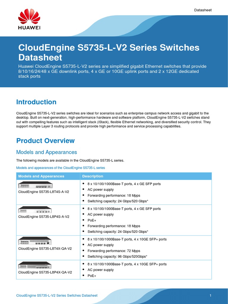 Huawei CloudEngine S5735-L-V2 Switches Datasheet | PDF | Network Switch | Alternating Current