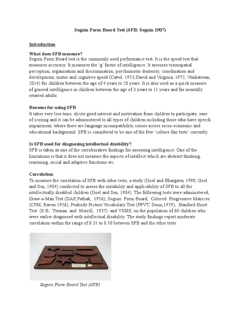 Seguin Form Board Test (SFB Seguin 1907) What Does SFB Measure? | PDF ...