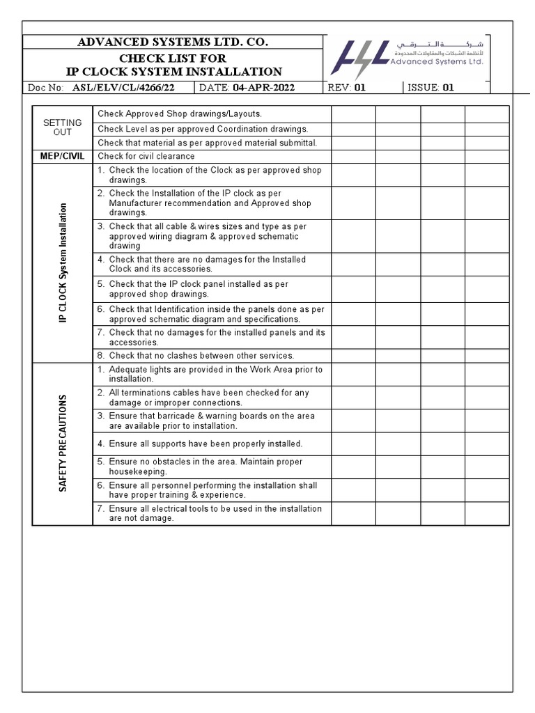 4266 - Checklist For Installation of IP Clock System | Download Free PDF | Manufactured Goods ...