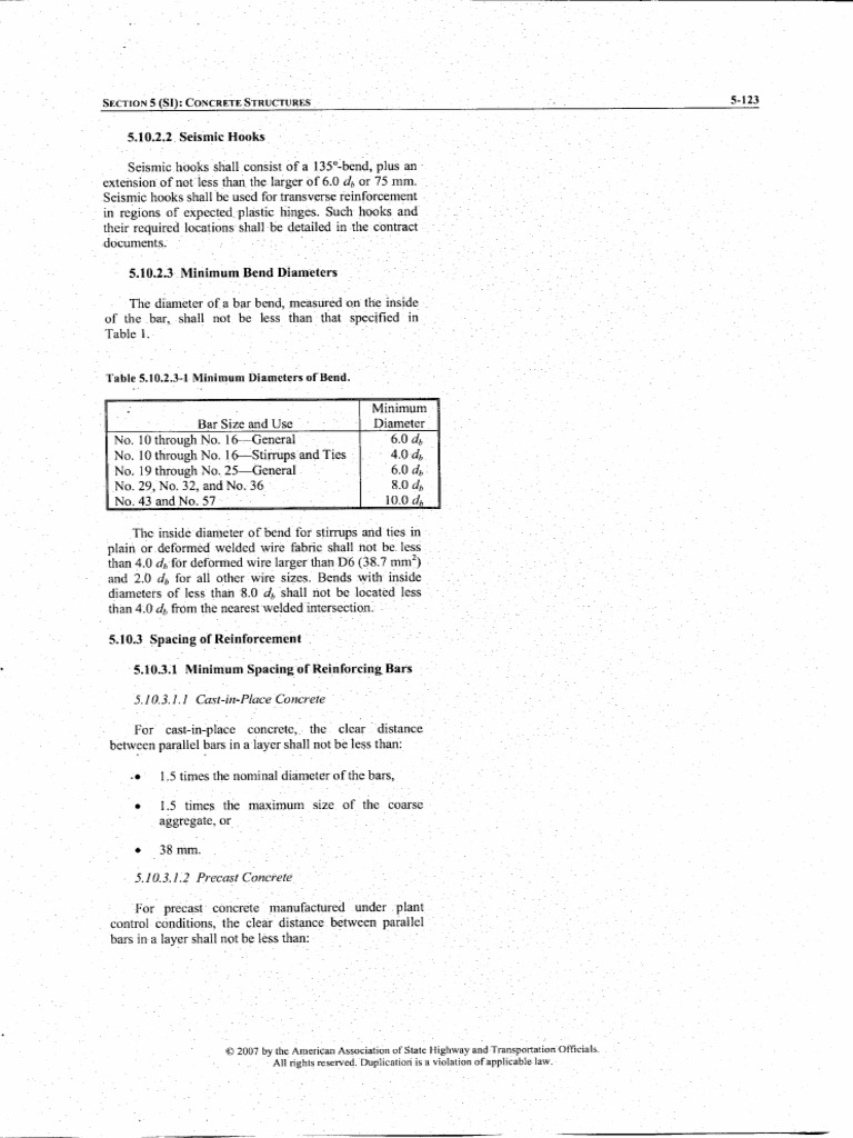 AASHTO Rebar Minimum Bend Diameters (2007) 0001 | PDF