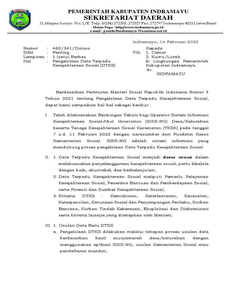 Surat Edaran Pengelolaan DTKS | PDF