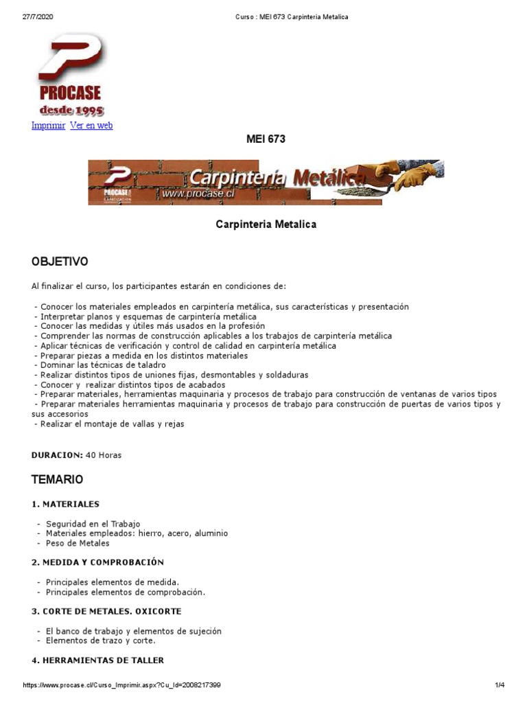 Curso - MEI 673 Carpinteria Metalica | PDF | Carpintería | Herramientas
