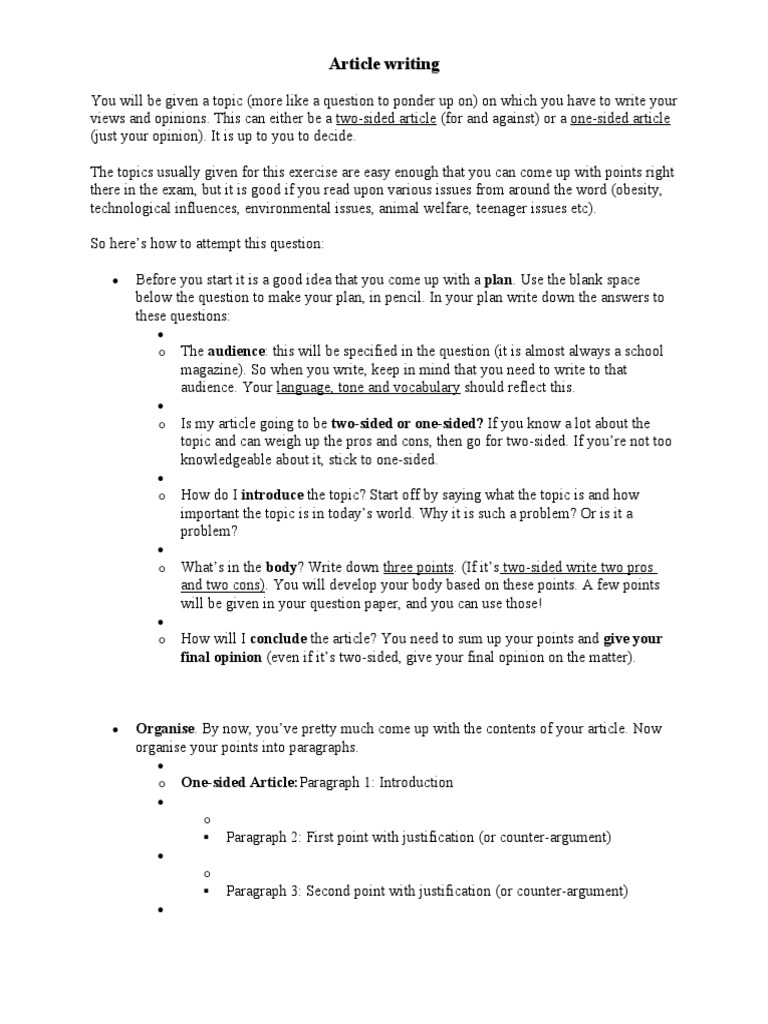 Article Writing | PDF | Argument | Question