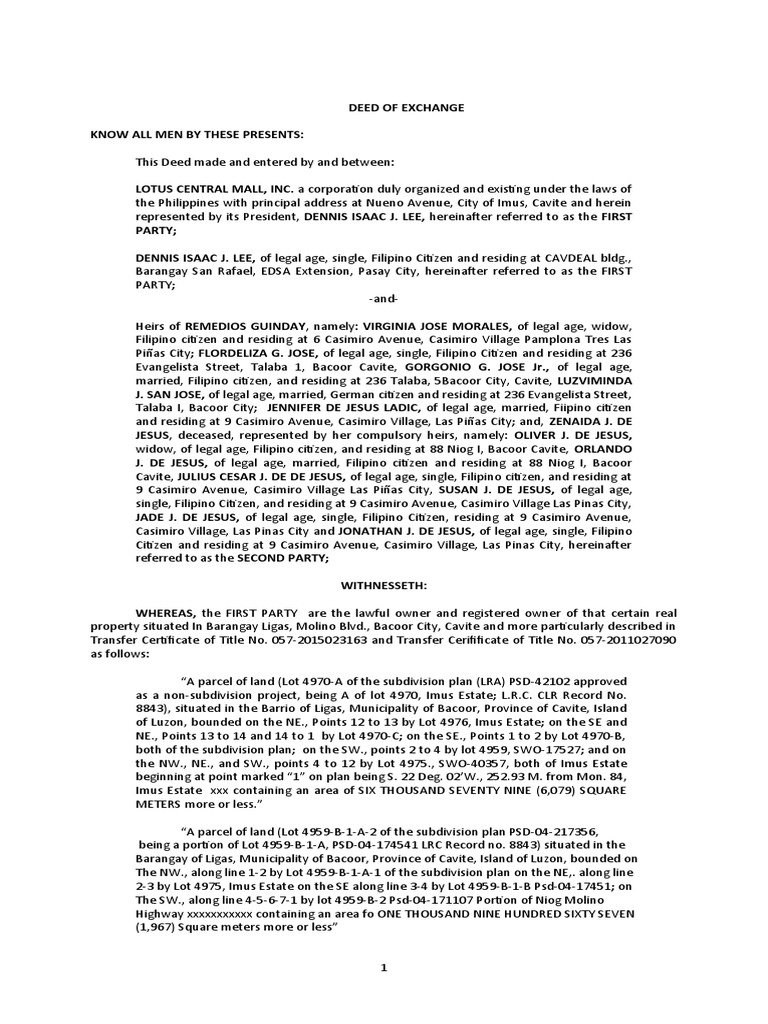 Deed of Exchange for Real Property | PDF | Conveyancing | Urban