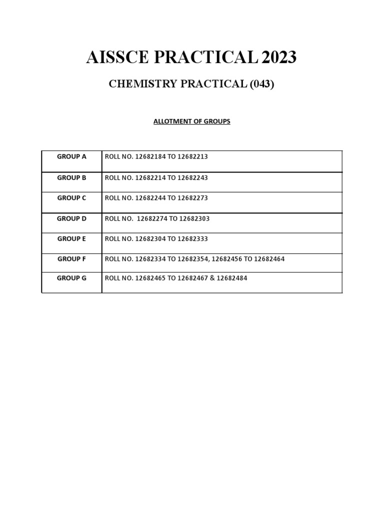 Aissce Chemistry Practical Group 2023 | PDF