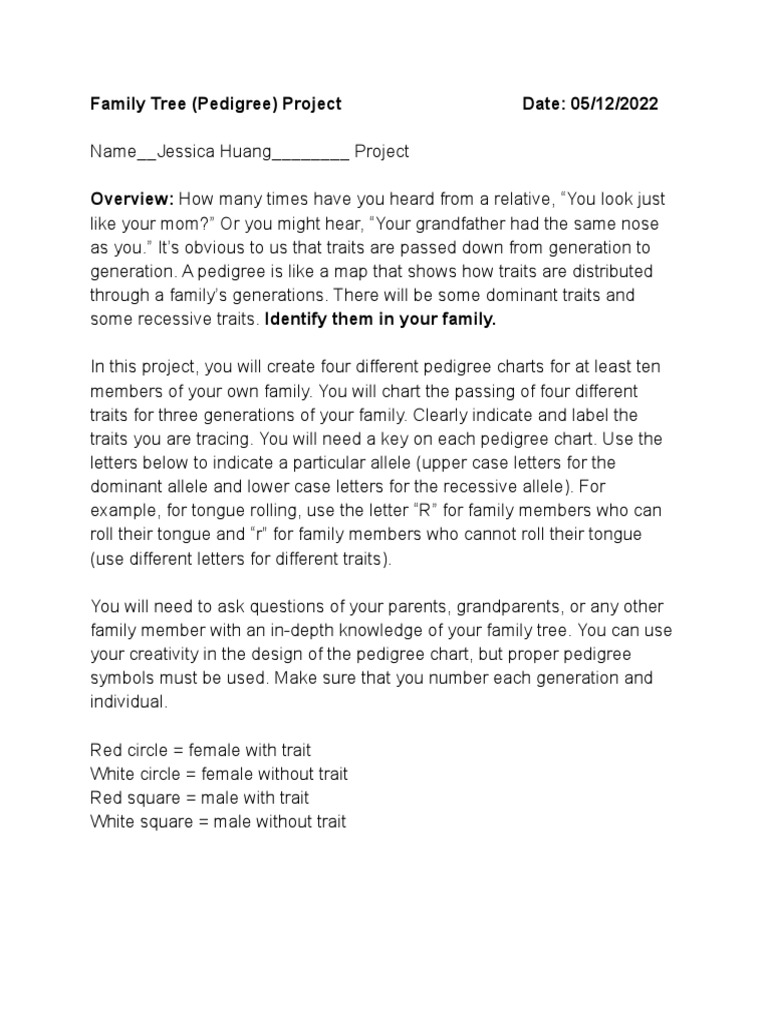 Family Pedigree Project Guide | PDF | Phenotypic Trait | Genotype