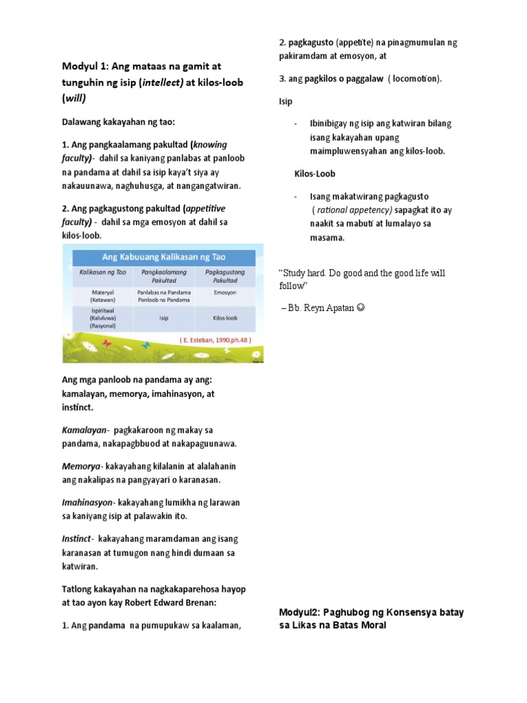 ESP Handouts 10 (1st Quarter) | PDF