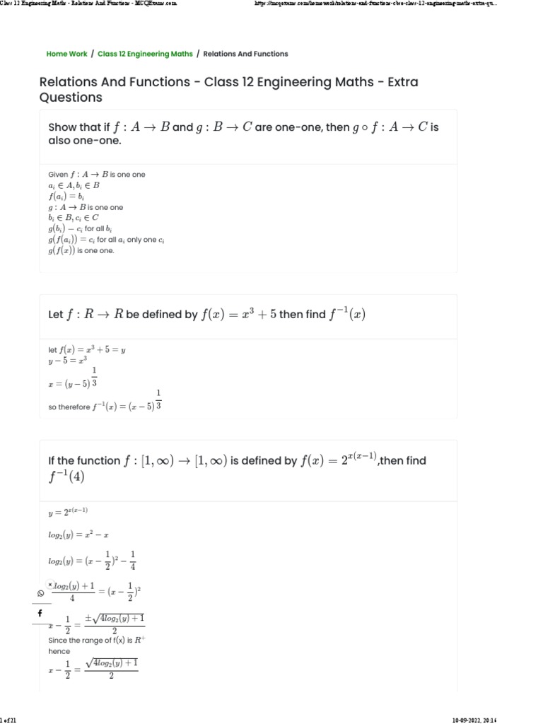 Class 12 Engineering Maths - Relations and Functions | PDF | Function ...