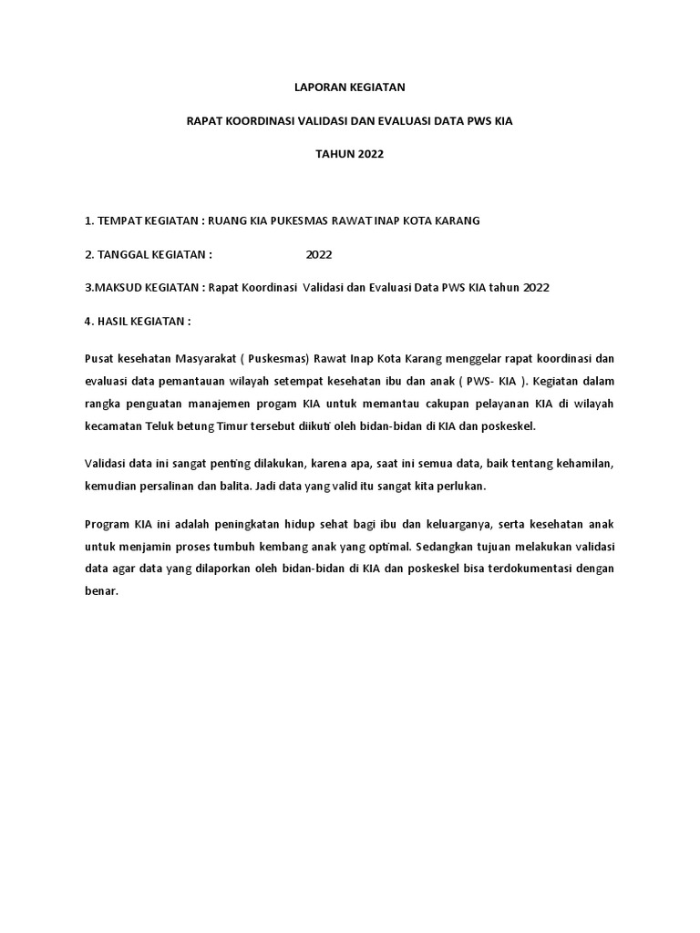 Rapat Validasi Data KIA 2022 | PDF