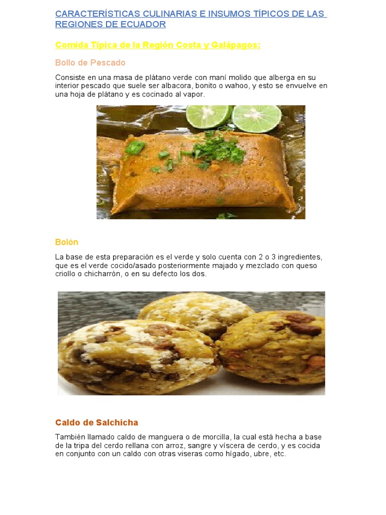 Platos Típicos de las Regiones de Ecuador | PDF | Alimentos ...