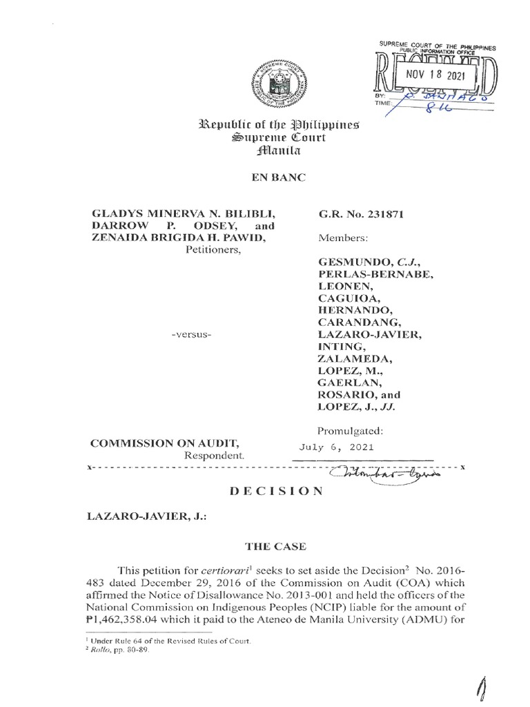 Gladys Minerva N. Bilili, Darrow P. Odsey, and Zenaida Brigida H. Pawid ...