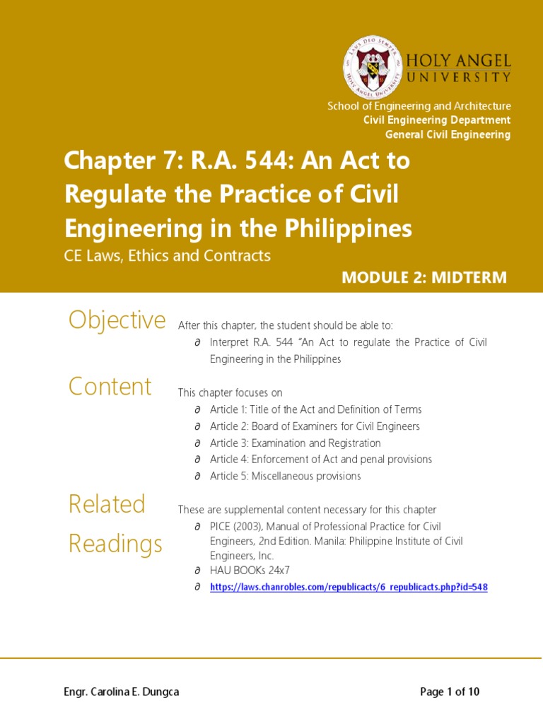Overview of R.A. 544: Civil Engineering Law | PDF | Engineer | Test ...