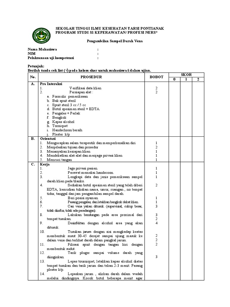 Prosedur Pengambilan Sampel Darah Vena | PDF