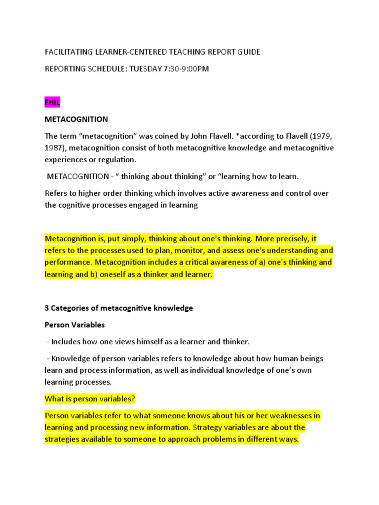 Facilitating Learner-Centered Teaching (Report Guide) | PDF | Learning ...