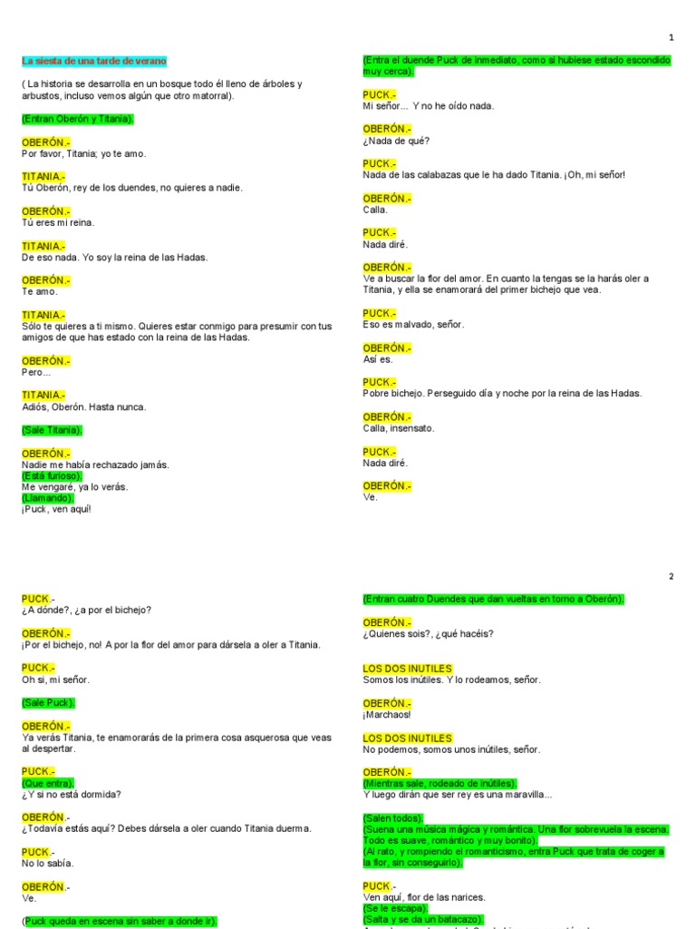 La Siesta de Una Tarde de Verano Obra de Teatro SEXTO | PDF | Hadas
