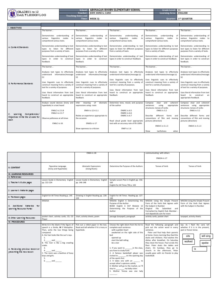 DLL - English 6 - Q1 - W3 | PDF | English Language | Learning DLL - English 6 - Q1 - W3 | PDF | English Language | Learning