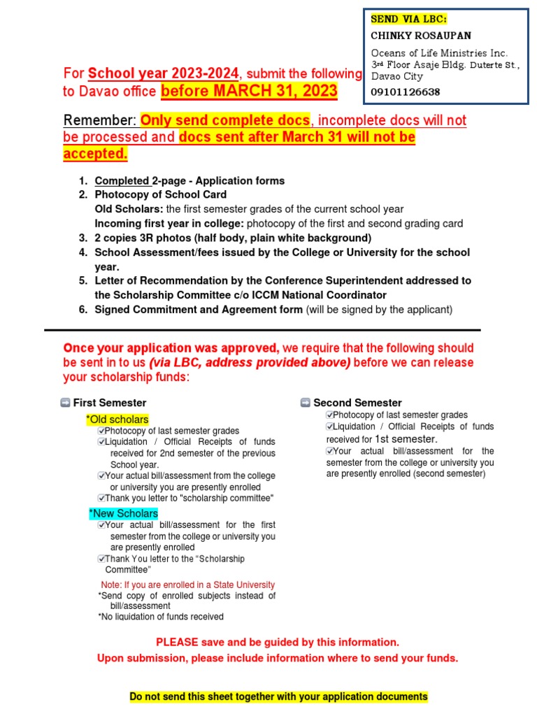 Iccm Scholarship Application Form. S.y.2023 2024 | PDF