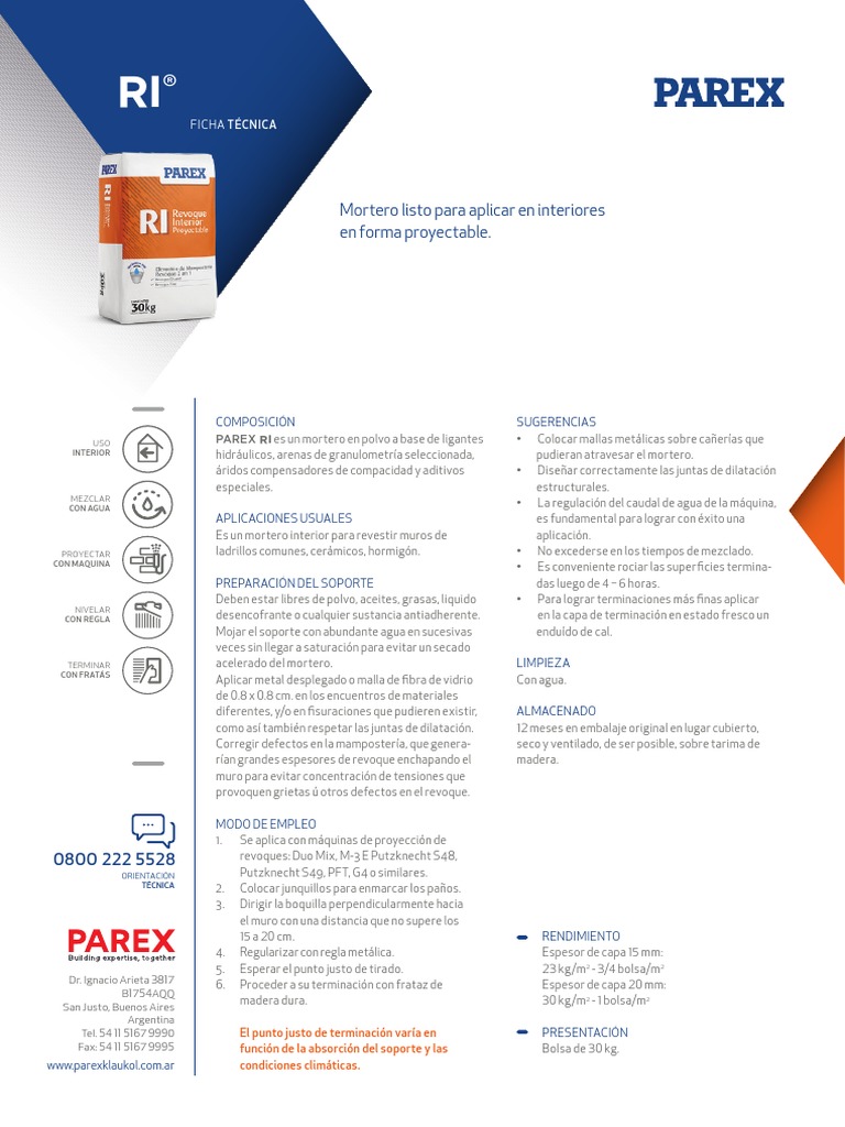 Ficha-Tecnica Parex Ri | PDF | Agua | Hormigón